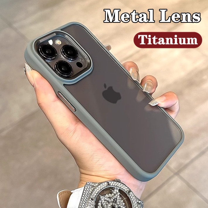 Jual New!!Titanium Color Metal Lens Protection Phone Case for IPhone 15 ...