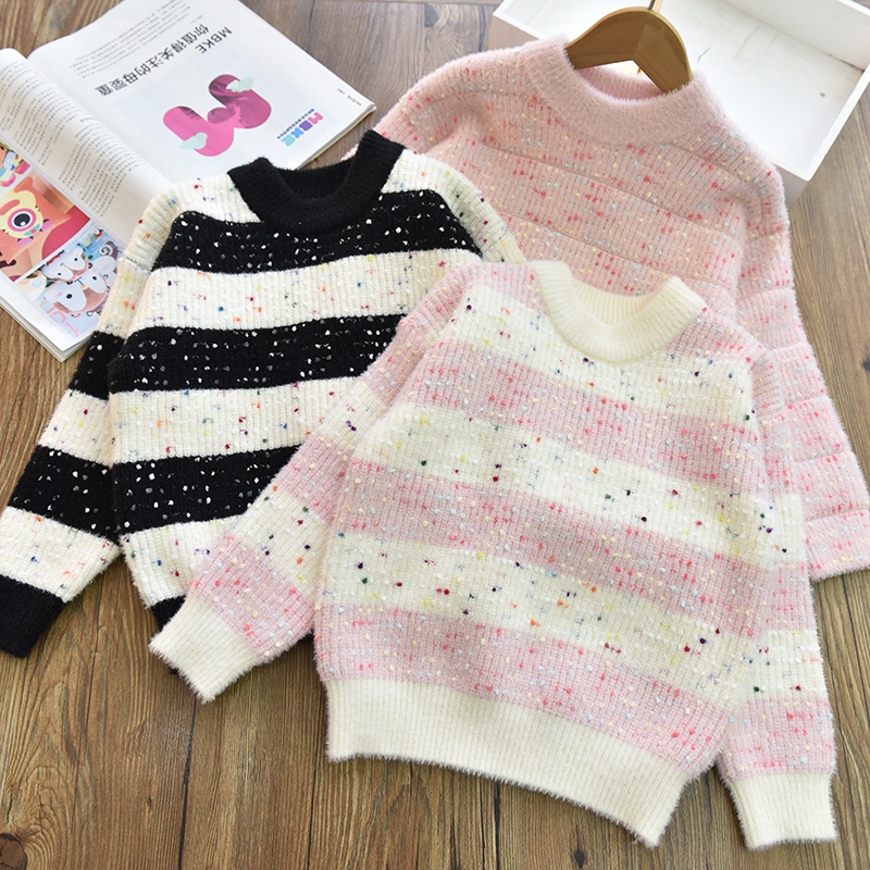 Jual Atasan sweater anak perempuan - knitted rajut - striped - pink ...