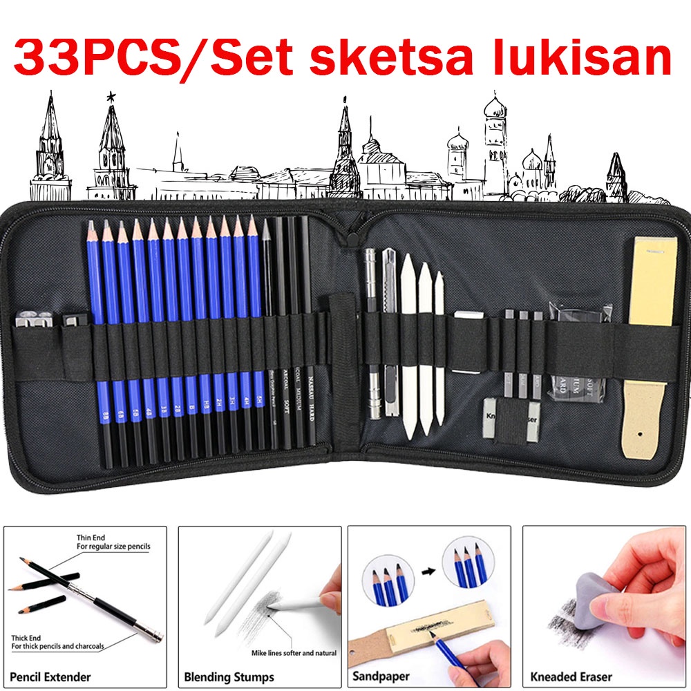 Jual 33PCS/Set Sketch Pencil Pisau Penghapus dan Pensil Gambar untuk ...