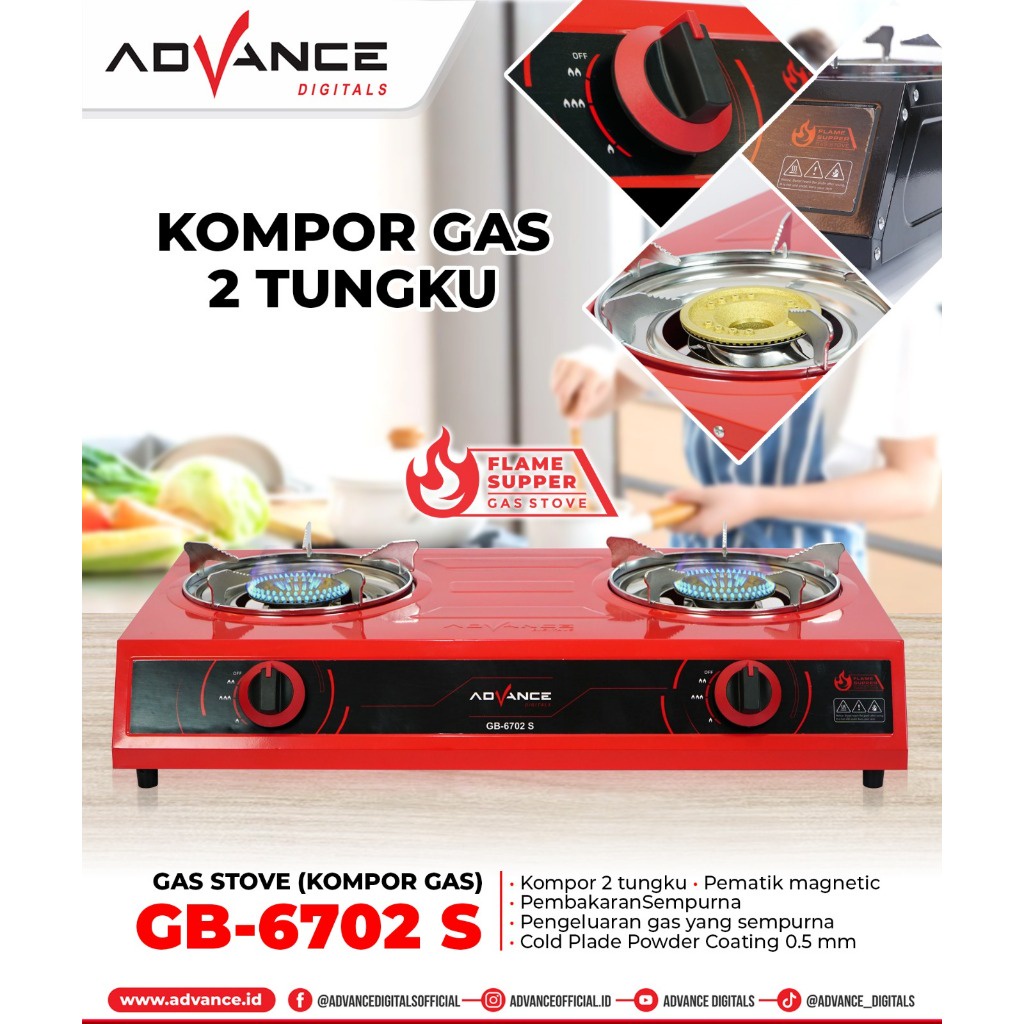 Jual ADVANCE KOMPOR GAS LPG 2 TUNGKU GB-6702S | Shopee Indonesia