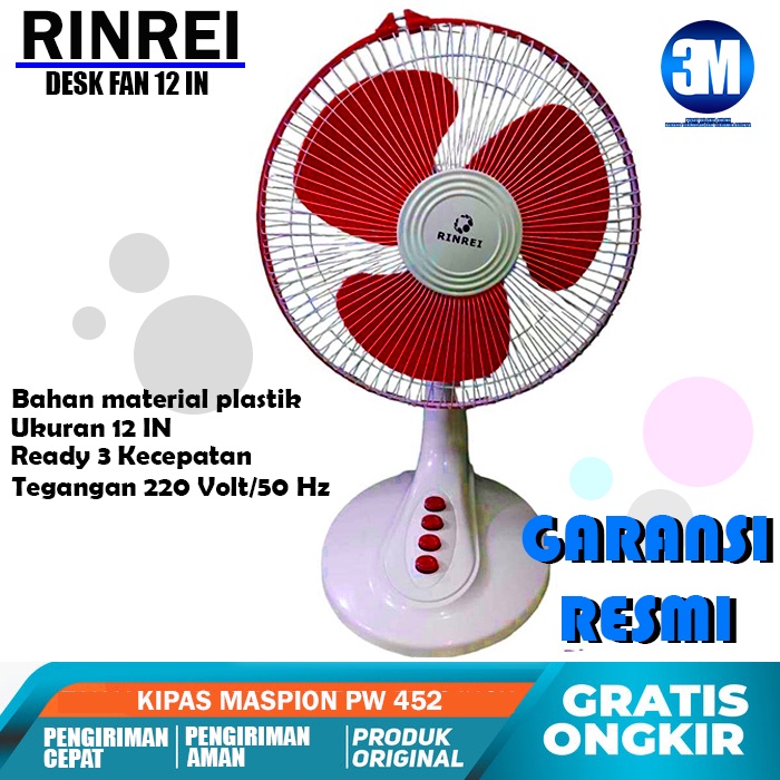 Jual kipas angin 12 inch Rinrei 2in1 meja & dinding DRN-301 desk wall ...