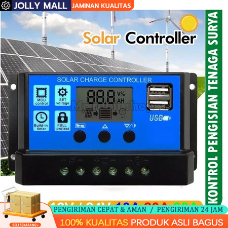 Jual Solar Charge Controller LCD LED Display Solar PWM 12V/24V 10A 20A 30A 50A 60A USB Panel ...