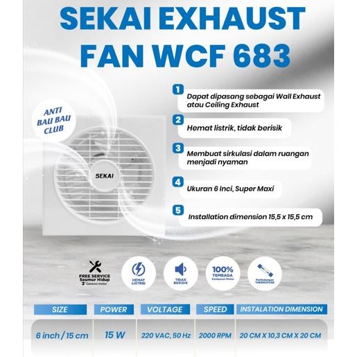 Jual Exhaust Fan Ceiling 6 inch Sekai WCF-683 15 watt White | Shopee ...