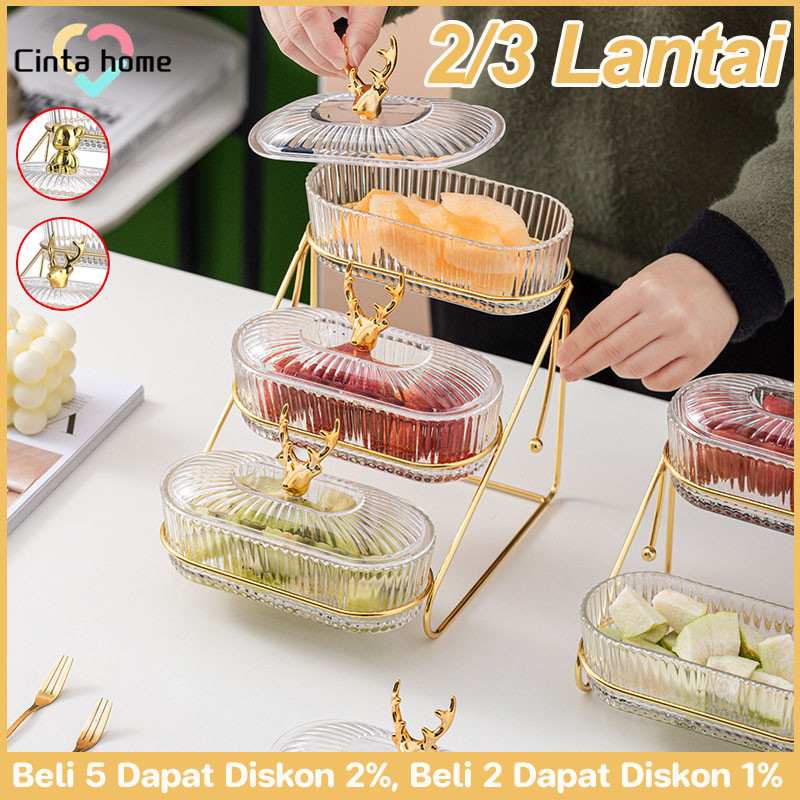 Jual Snack Tray Toples Bulat Akrilik/Piring Buah Multi Layer Deer ...