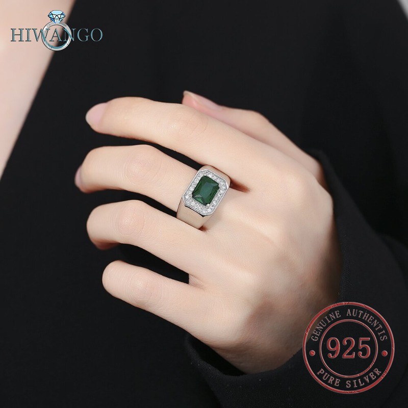 Jual HIWANGO S925 Silver 5A Zircon Cincin Hijau Persegi Baru Untuk Pria | Shopee Indonesia