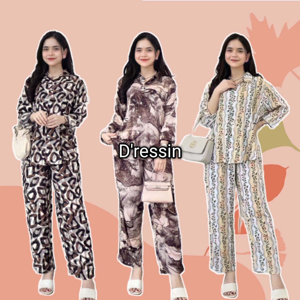 Jual One Set Piyama Setelan Rayon Pajamas Viscose Motif Terbaru Wanita Dewasa Lengan Panjang ...