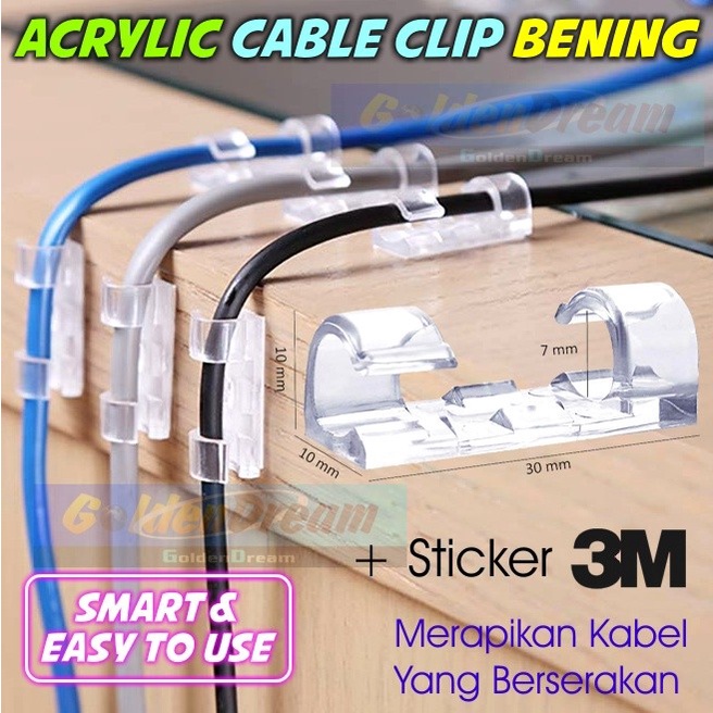 Jual Isi 20pcs - Acrylic Cable Clip Transparan Kabel Klip Organizer ...