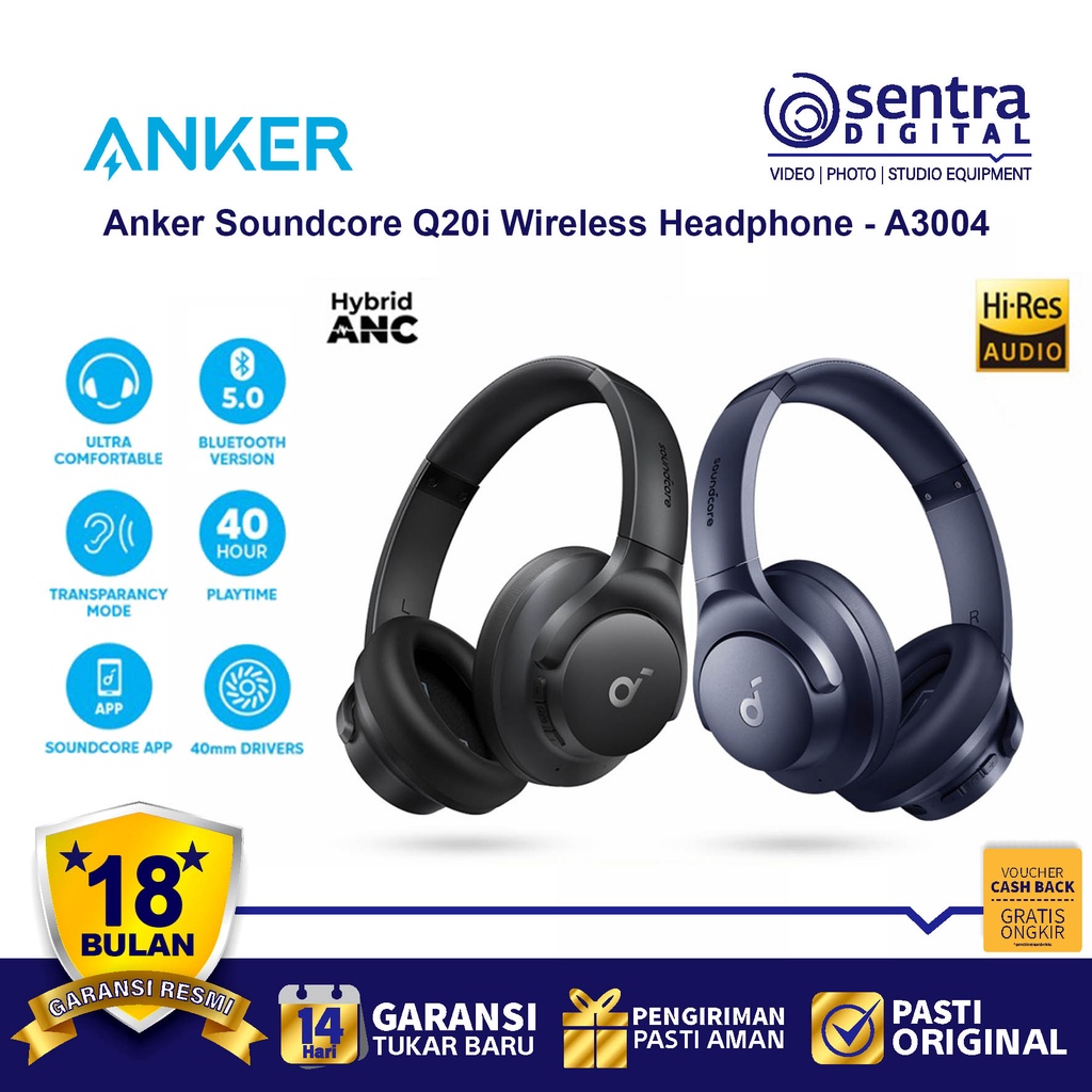 Jual Anker Soundcore Q20i Wireless Noise Cancelling Headphone Extra ...