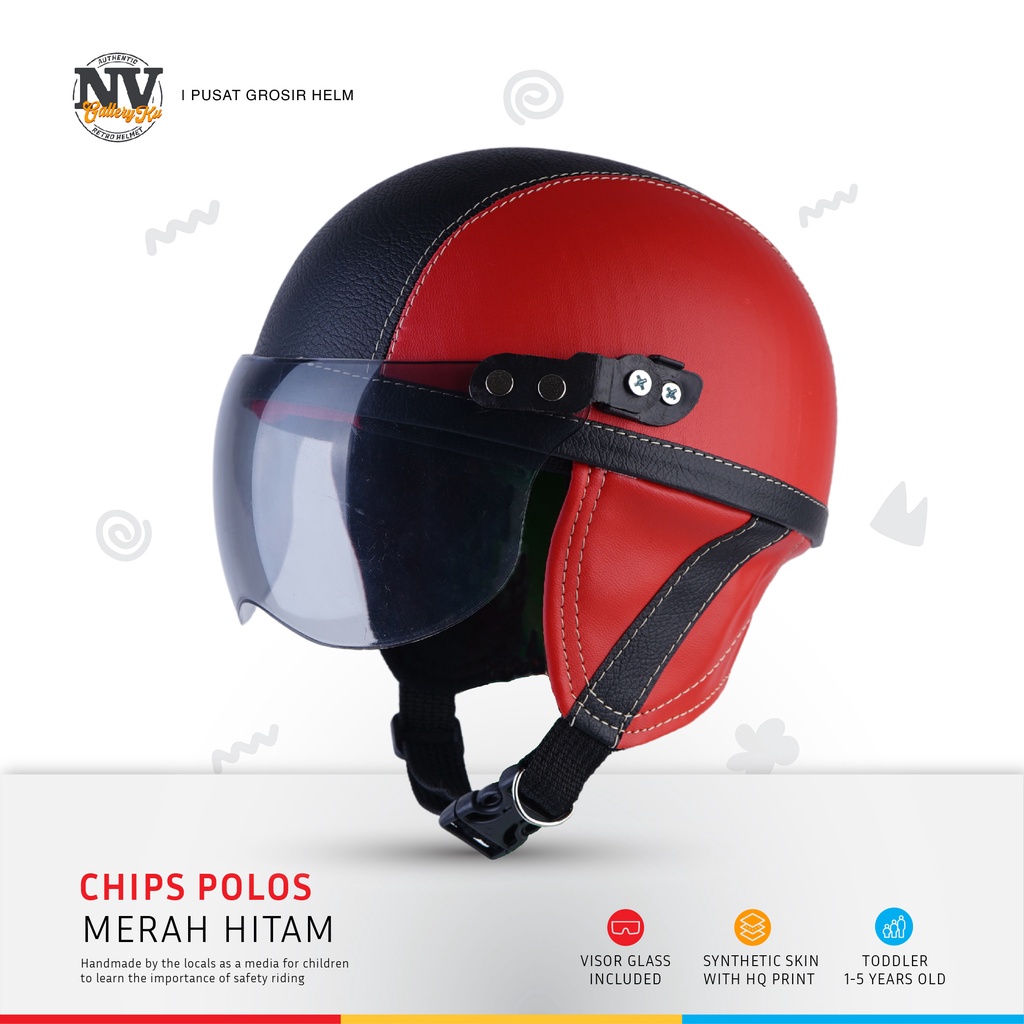Jual HELM ANAK LUCU MERAH HITAM KULIT PREMIUM USIA 1 2 3 4 5 ESTETIK ...