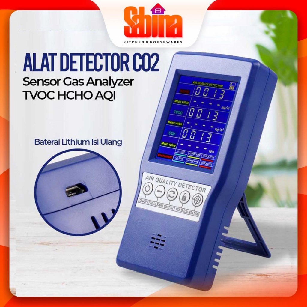 Jual Alat Detector Kualitas Udara CO2 Sensor Gas Analyzer TVOC HCHO AQI Recharge | Shopee Indonesia