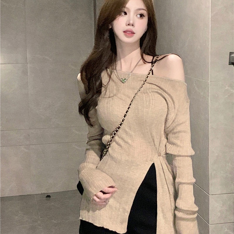 Jual Newlan ZZ056 Knitwear Wrap Kaos Rajut Wanita Lengan Panjang Atasan Rajut Crop Knit Polos V ...