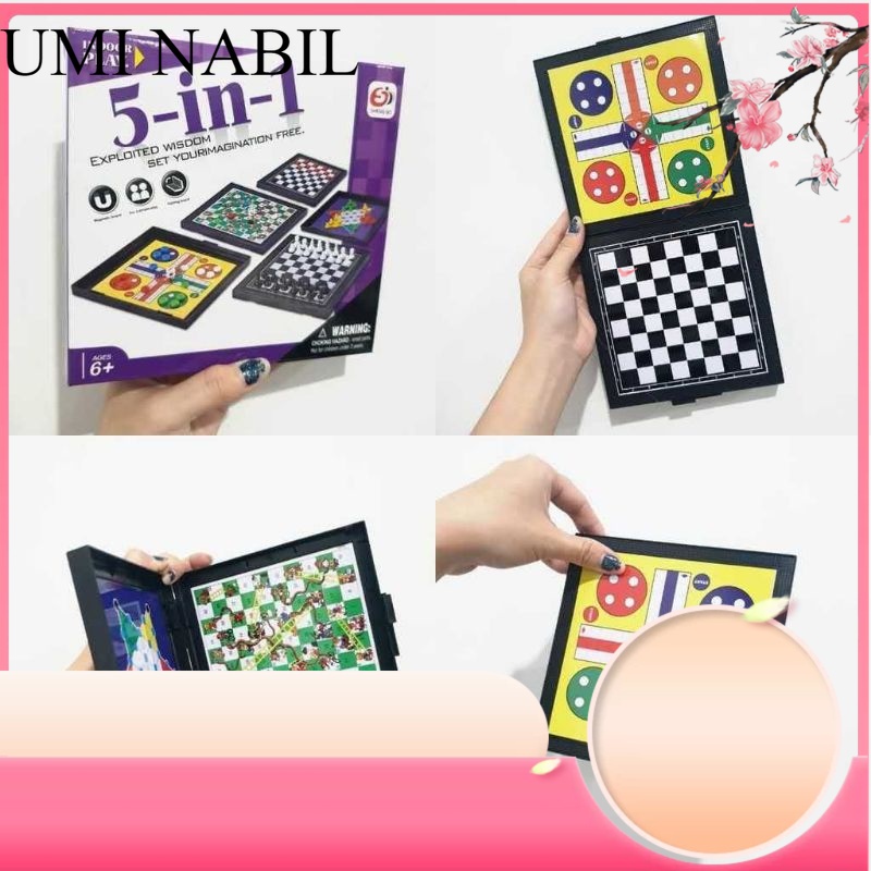 Jual (UMI)Mainan 5 in 1 magnetic board game permainan papan catur ...