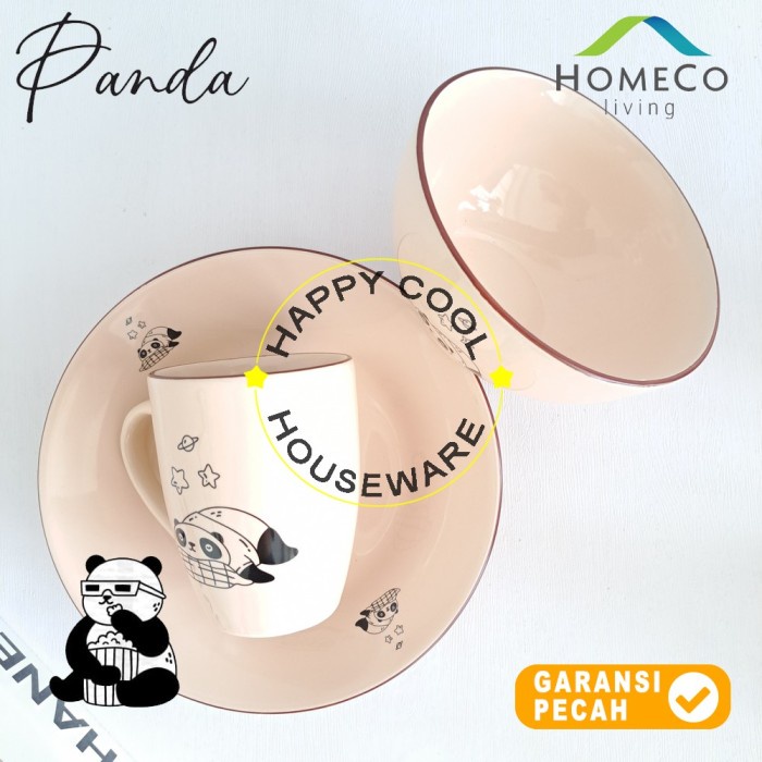 Jual HOMECO 3pcs Piring Mangkok Mug Set New Panda Tangga Paket Set 3pcs | Shopee Indonesia