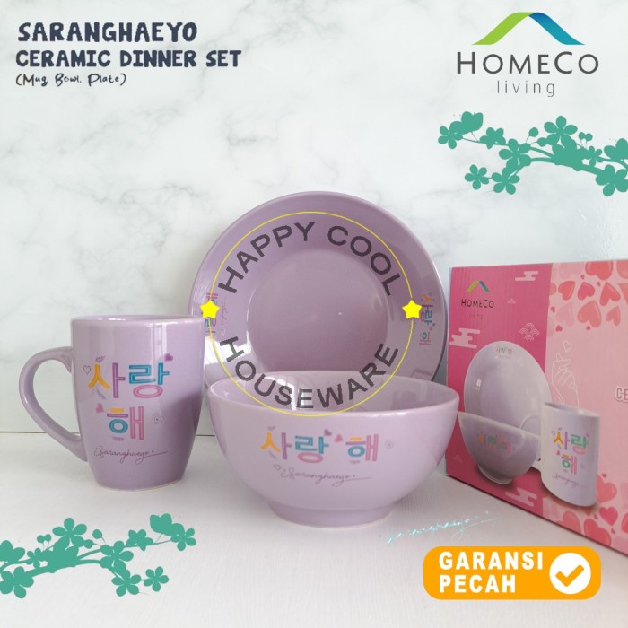 Jual HOMECO 3pcs SARANGHEYO Ceramic Dinner Set Piring Mangkok Mug ...
