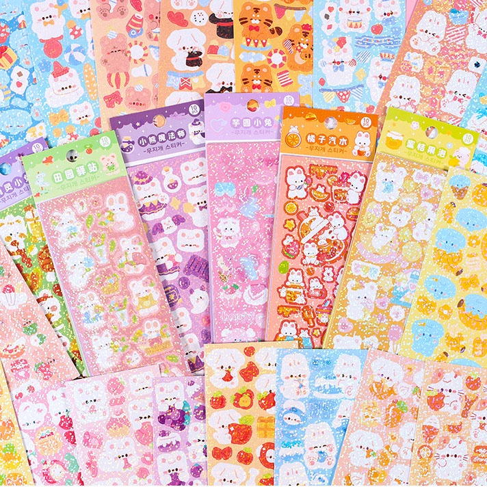 Jual SHINSDAY (10pcs) Sticker Karakter Animal Lucu Glitter Hologram ...