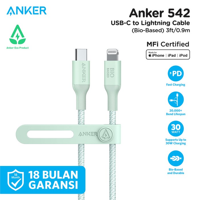 Jual ANKER 542 Type-C to iP Cable ( Bio-Nylon 3ft) 30W kabel c to ...