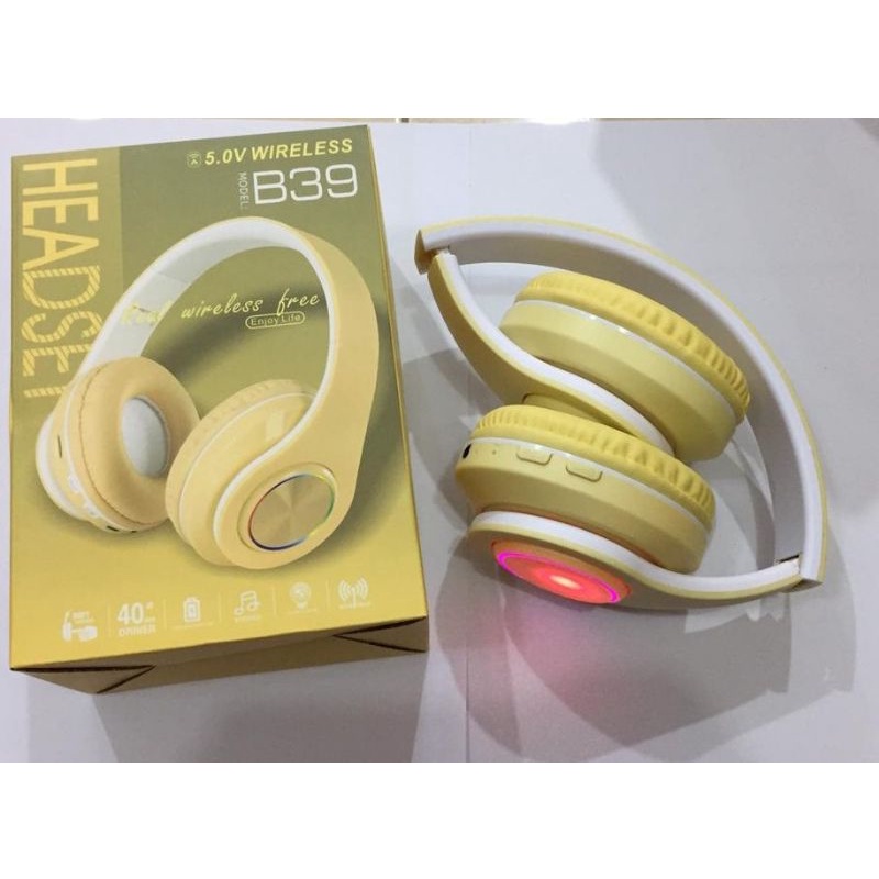 Jual Headphone Macaron B39 / P39 Headset HF Wireless With LED Inpods Iboom Bluetooth V5.0 with ...