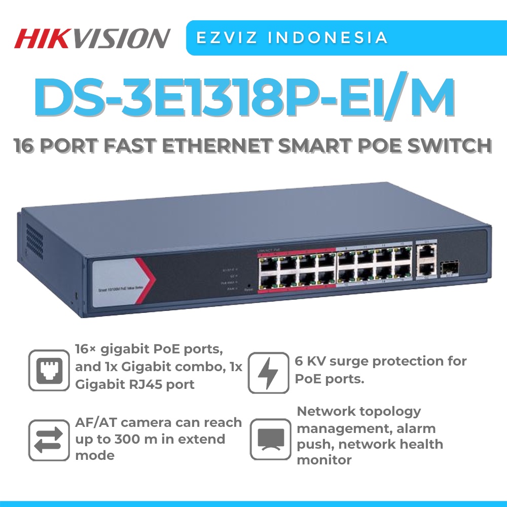 Jual HIKVISION DS-3E1318P-EI/M 16 PORT FAST ETHERNET SMART POE SWITCH ...