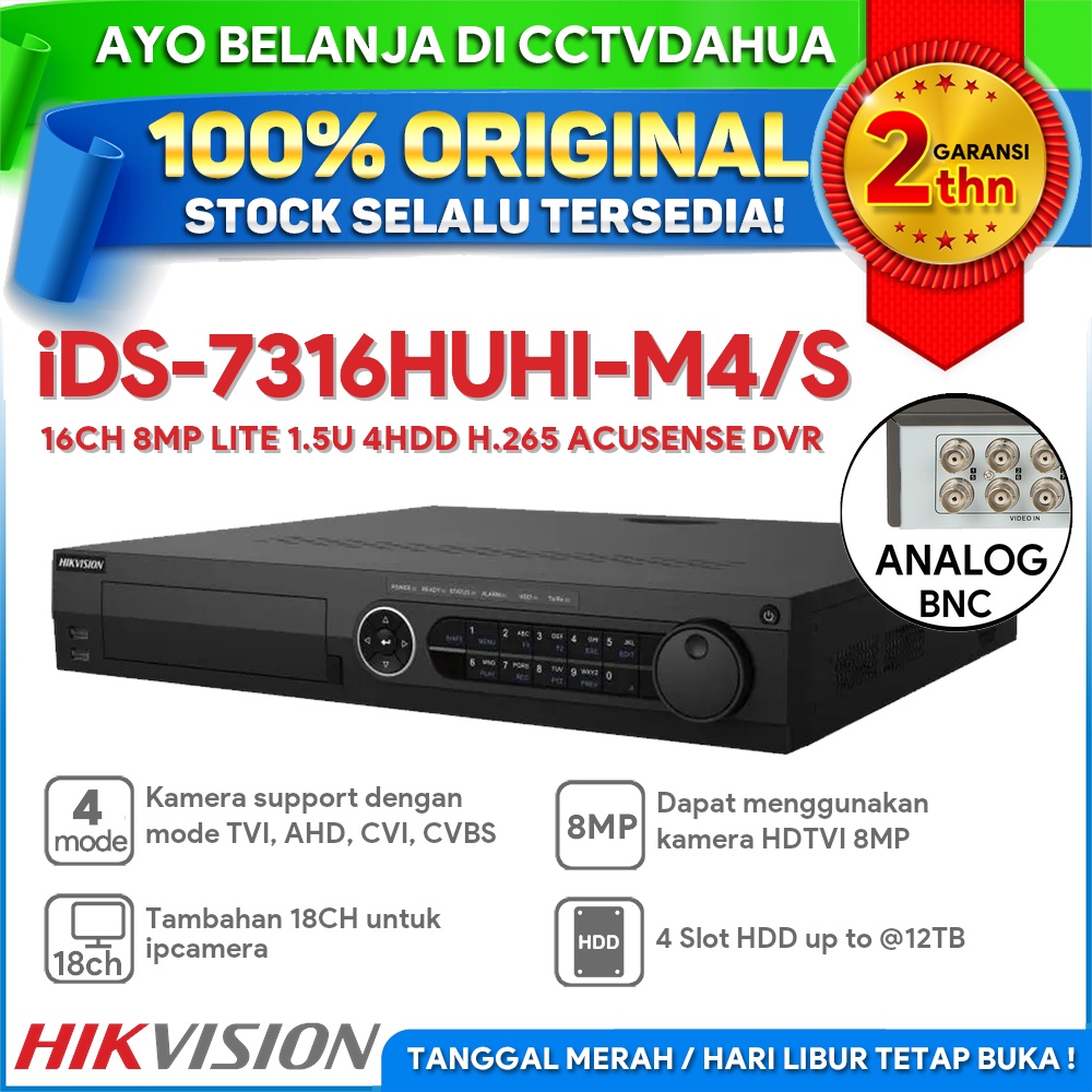 Jual HIKVISION IDS-7316HUHI-M4/S 16CH 8MP LITE 1.5U 4HDD H.265 ACUSENSE DVR | Shopee Indonesia