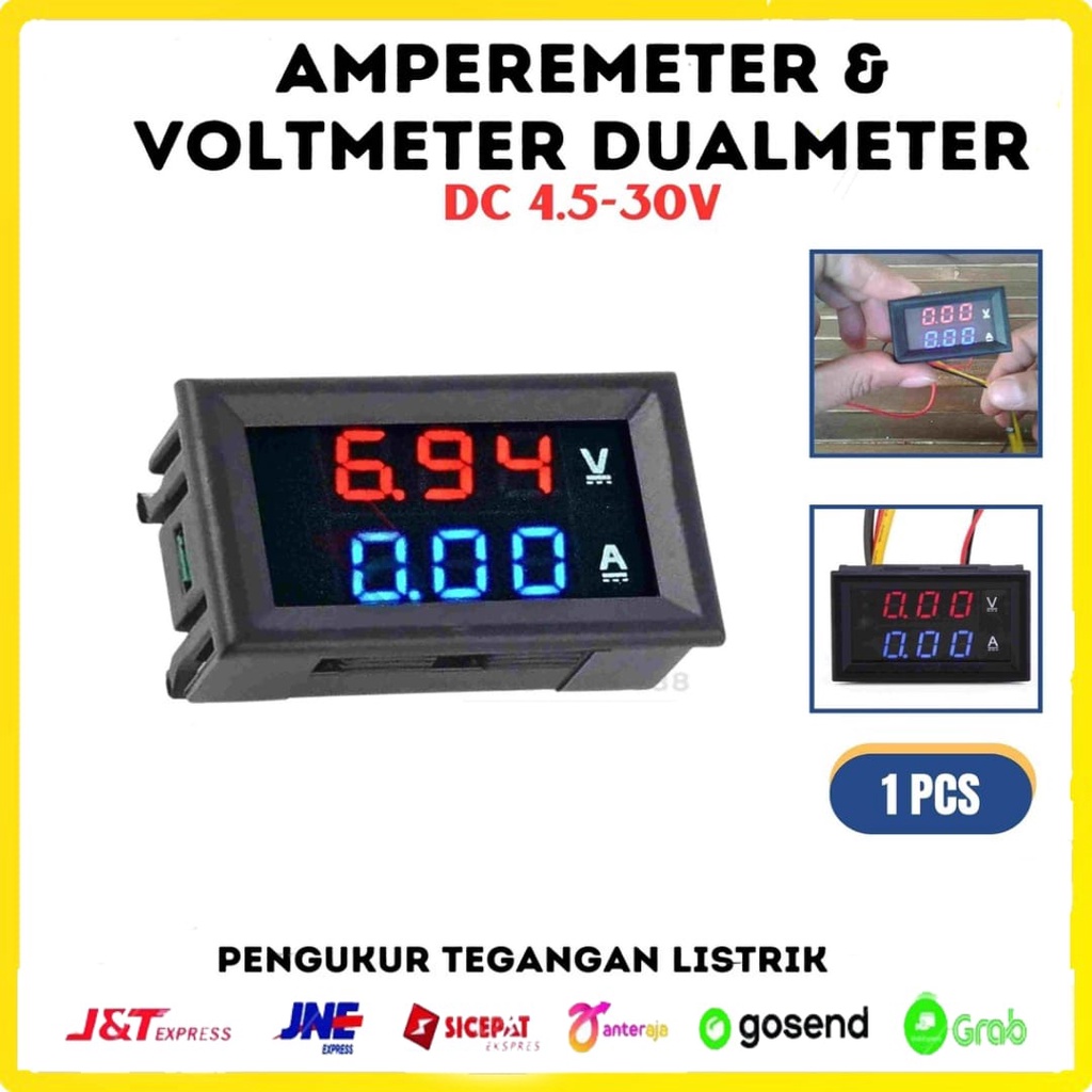 Jual Pengukur Tegangan Arus Listrik Combo Amperemeter & Voltmeter Digital Dualmeter 0-1000VDC ...