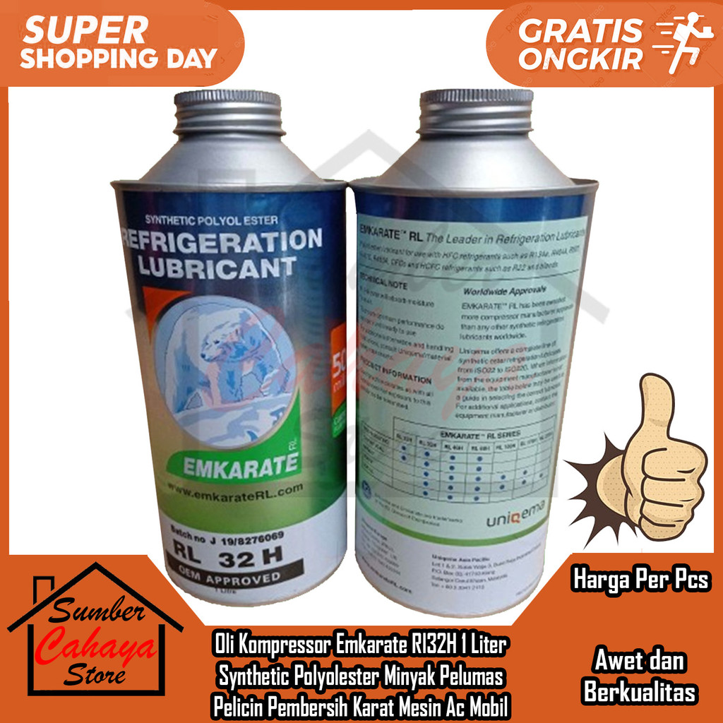 Jual Oli Kompressor Emkarate Rl32h 1 Liter Oil Refrigerant Pembersih ...