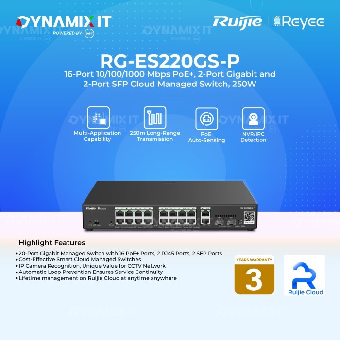 Jual RUIJIE RG-ES220GS-P 20-Port Gigabit Smart Cloud Managed PoE Switch ...