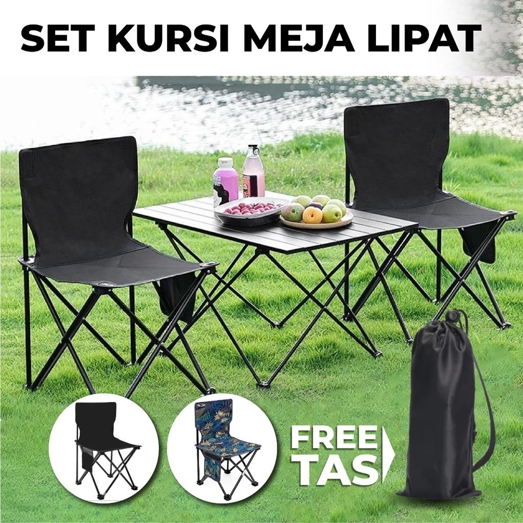 Jual 1 Set Meja Kursi Lipat Outdoor + Tas Folding Table Chair Portable ...