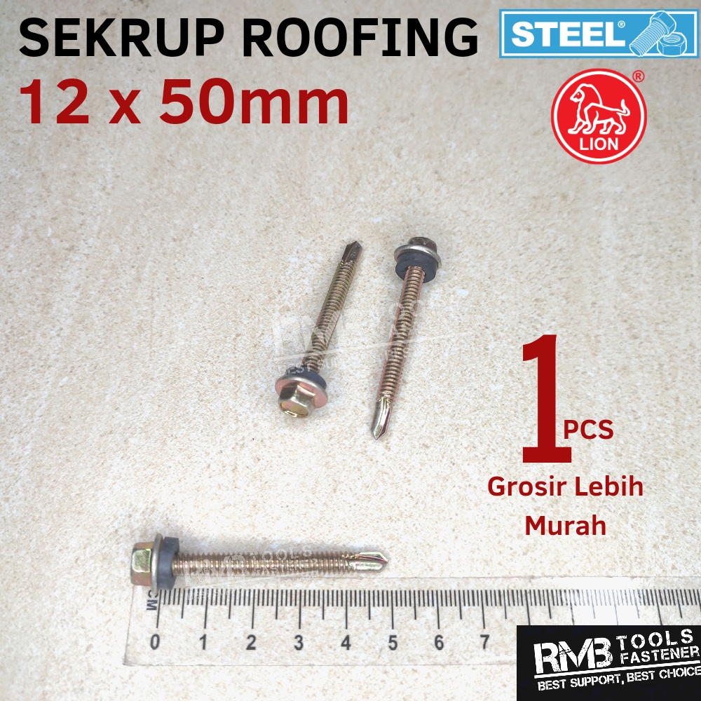 Jual #12x50 BAUT SEKRUP ROOFING ULIR KUNING HALUS BRAND MOON LION #12 / SEKRUP SKRUP RUPING ...