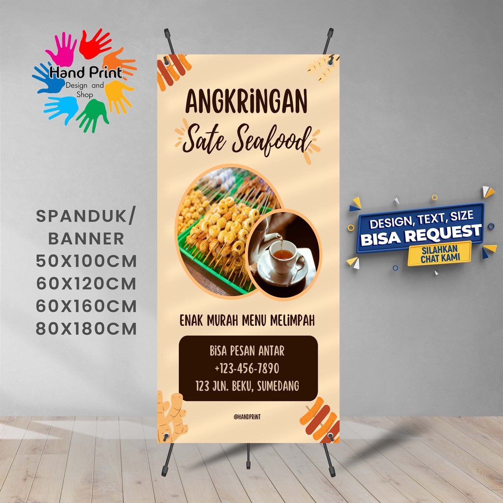 Jual SPANDUK BANNER Sate Angkringan Seafood Krem 60x160 CM Outdoor Free ...