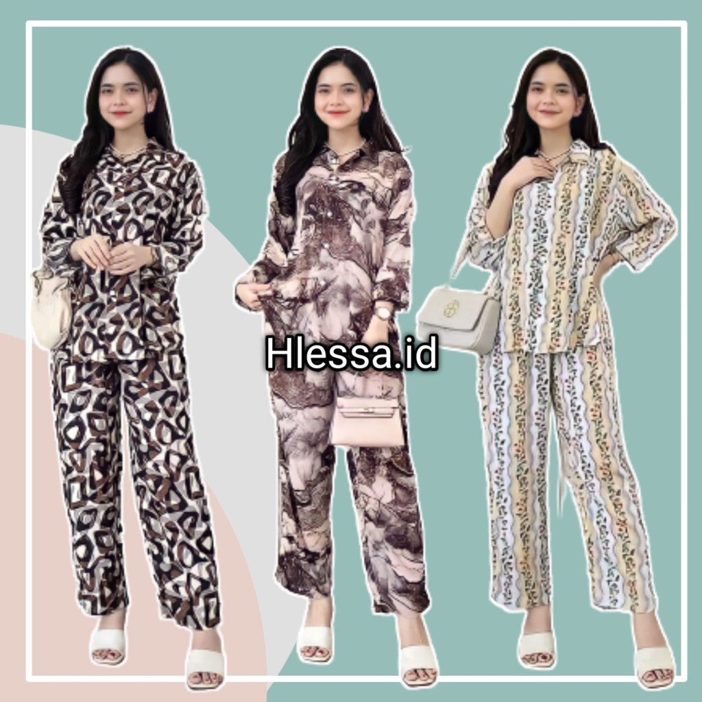 Jual One Set Piyama Setelan Rayon Pajamas Viscose Motif Terbaru Wanita Dewasa Lengan Panjang ...