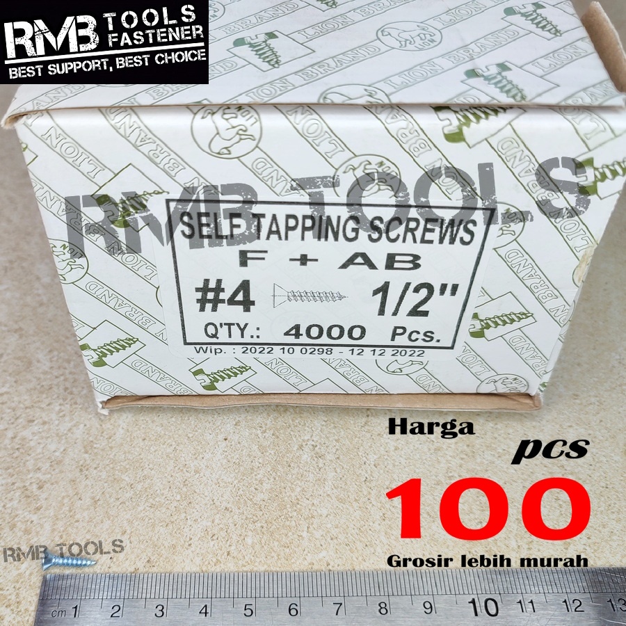 Jual 4x1/2 Sekrup Tapping FH Verseng 1.3cm Obeng Plus #4 / Skrup ...