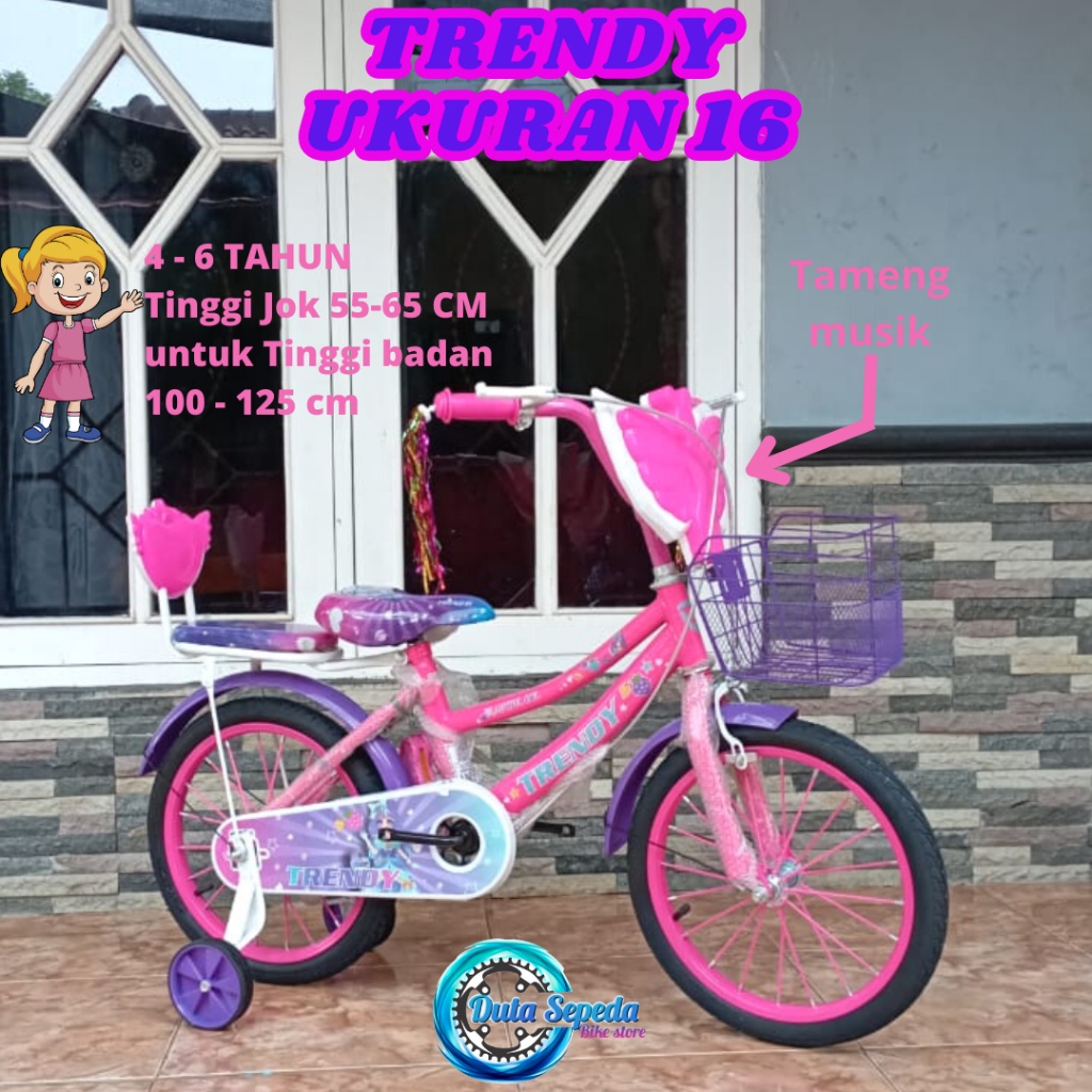 Jual Sepeda anak perempuan ukuran 18 inch usia 5 sampai 7 tahun Trendy ...