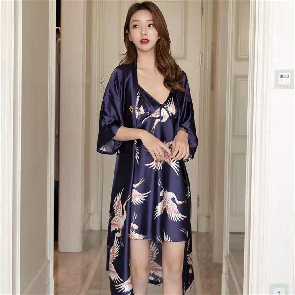 Jual #7001 Set piyama sutra es gaya piyama wanita Daster kimono Baju ...