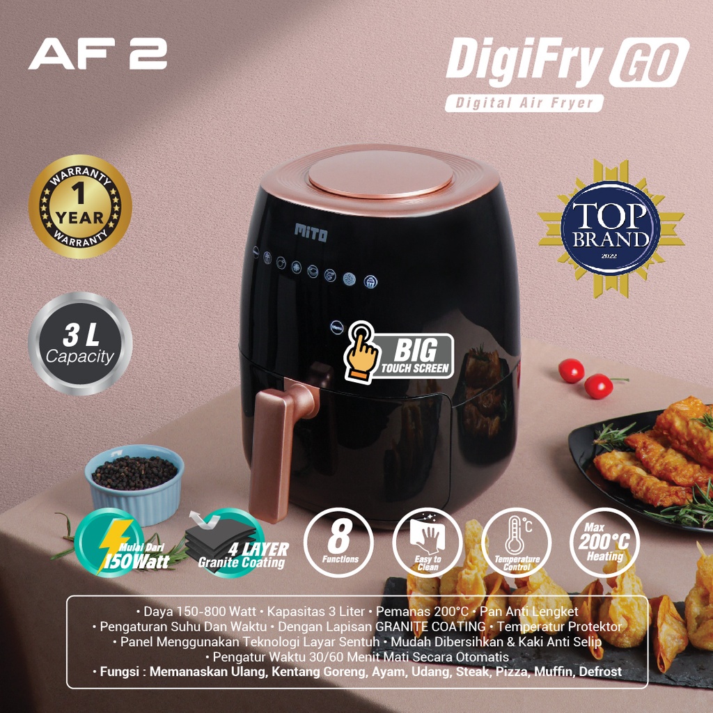 Jual ASM - AIR FRYER MITO AF2 / DIGITAL AIR FRYER ORIGINAL / 3 LITER ...