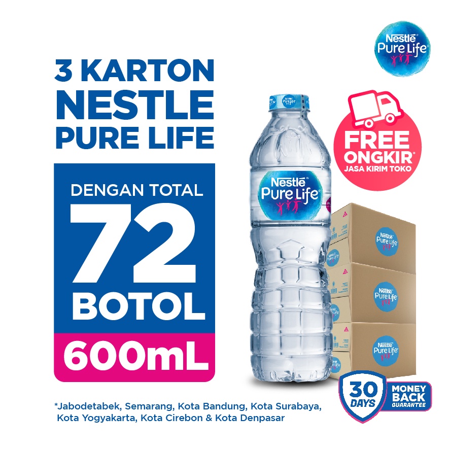 Jual Nestle Pure Life 3 Karton - 600ml / Pure Life / Air Mineral / Air ...
