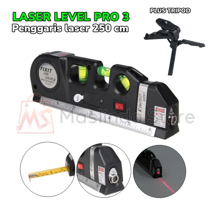 Jual Waterpass Laser Level Pro 3 plus Meteran Fixit Penggaris Bubble Level - Tanpa Tripod ...