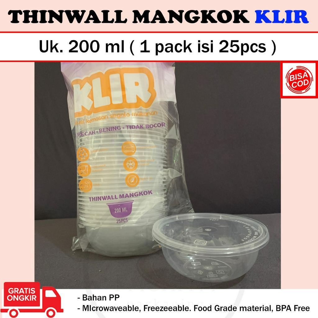 Jual Thinwall mangkok 200ml / bulat / bowl tempat makan plastik bening KLIR - ANTI BOCOR - ANTI ...