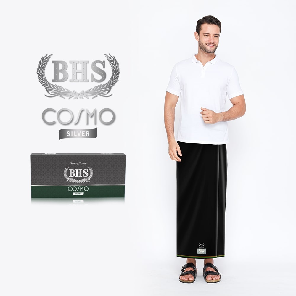 Jual Sarung BHS Cosmo Silver Hitam Polos | Shopee Indonesia