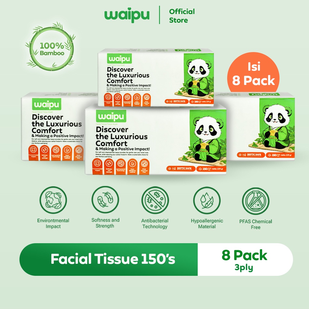 Jual Waipu Premium Bamboo Tissue / Tisu Bambu - Soft Facial 150s 3ply ...