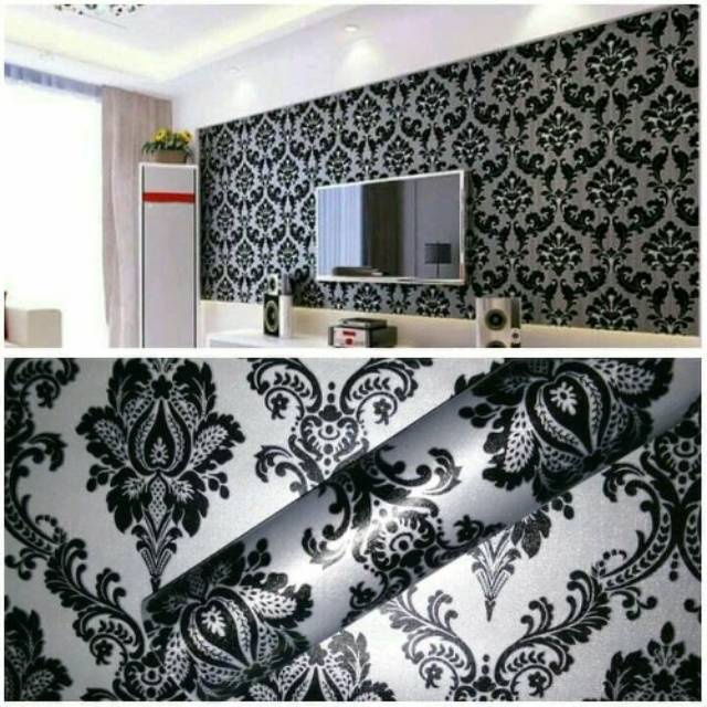 Jual WALLPAPER STIKER DINDING.CORAK BATIK HITAM DASAR SILVER | Shopee ...