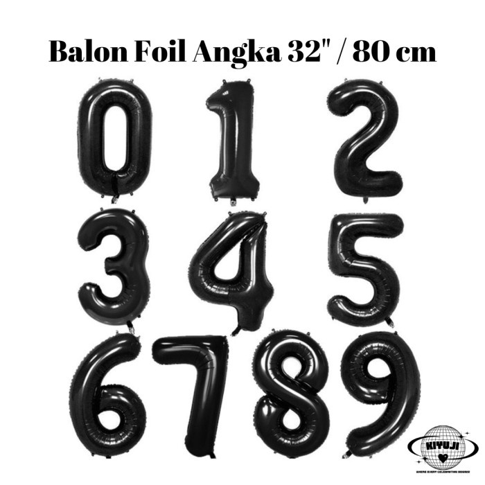 Jual Kiyuji Balon Foil Angka 32 Inci 80cm Warna Hitam Angka 0-9 ...