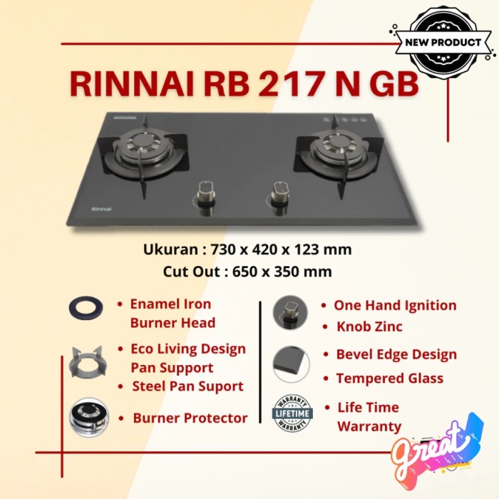 Jual Rinnai Kompor Tanam Kaca 2 Tungku RB 217 NGB 217NG(B) SNI | Shopee Indonesia
