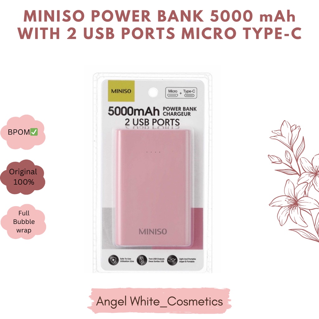 Jual MINISO POWER BANK 5000 mAh with 2 USB PORTS MICRO TYPE-C | Shopee ...
