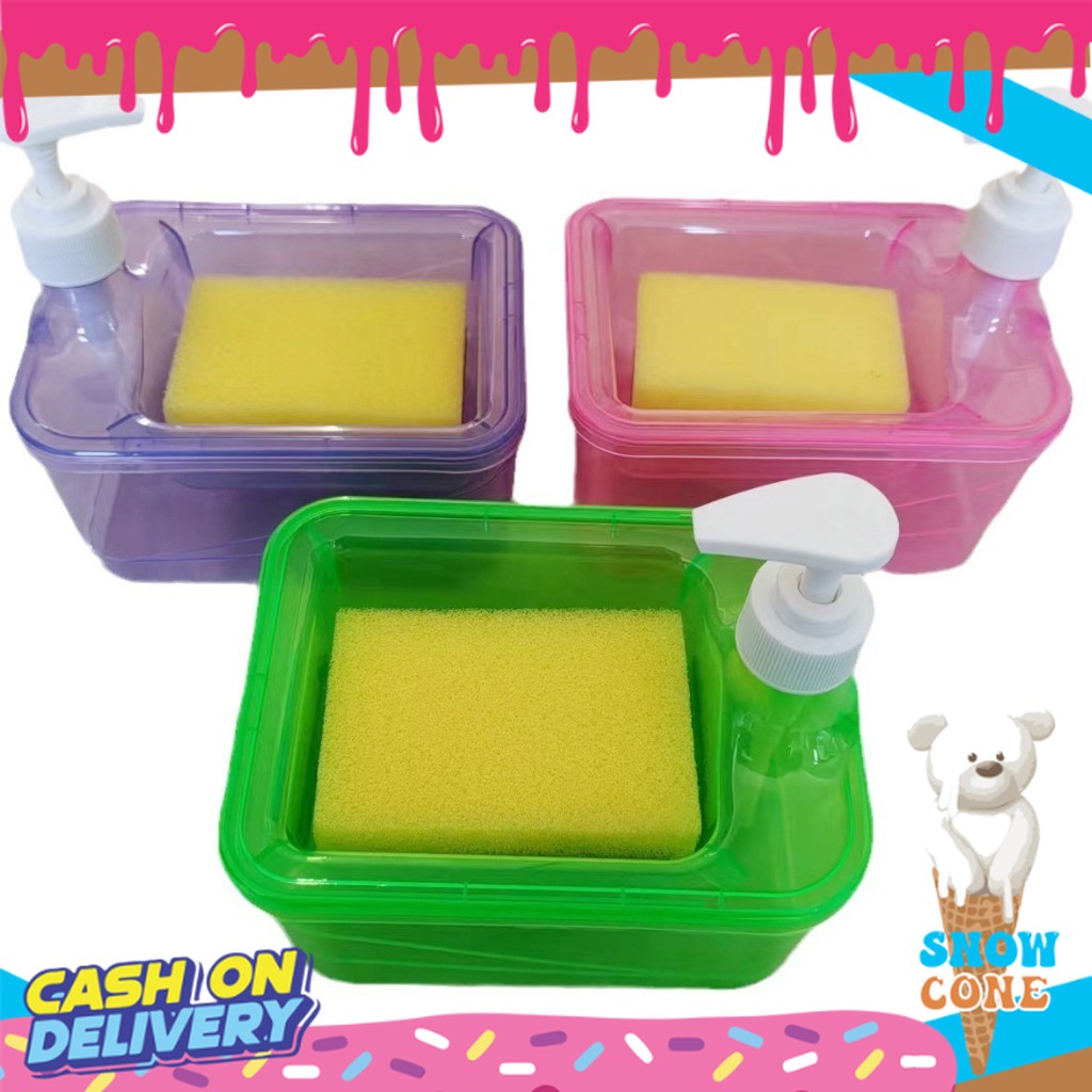 Jual Tempat Sabun Cuci Piring Petak 2IN1 650ML dengan Pump Free Spons ...