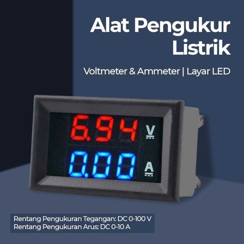 Jual Alat Pengukur Volt Dan Arus Amper Listrik 5V-100V DC 10A - Voltmeter Ampere Meter LED ...