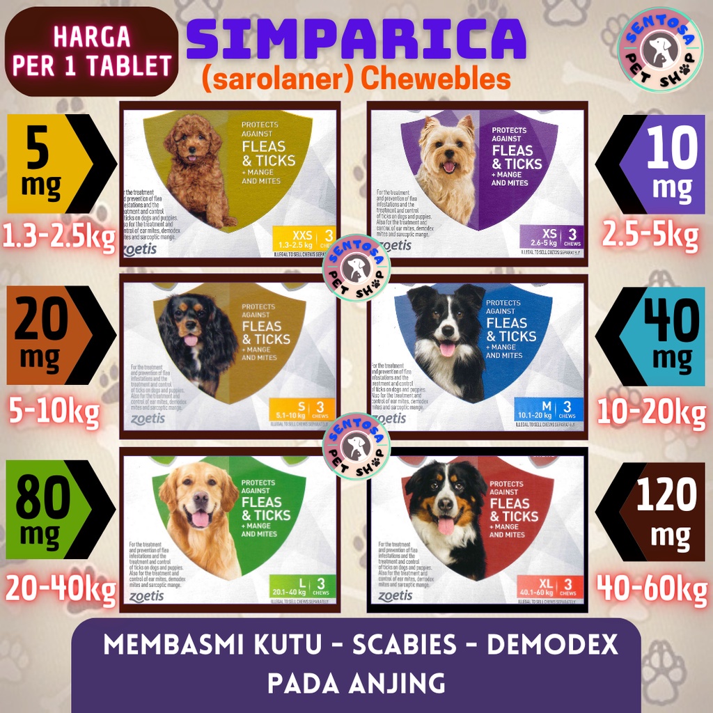Jual Simparica obat kutu anjing / obat demodex anjing (1 tablet ...