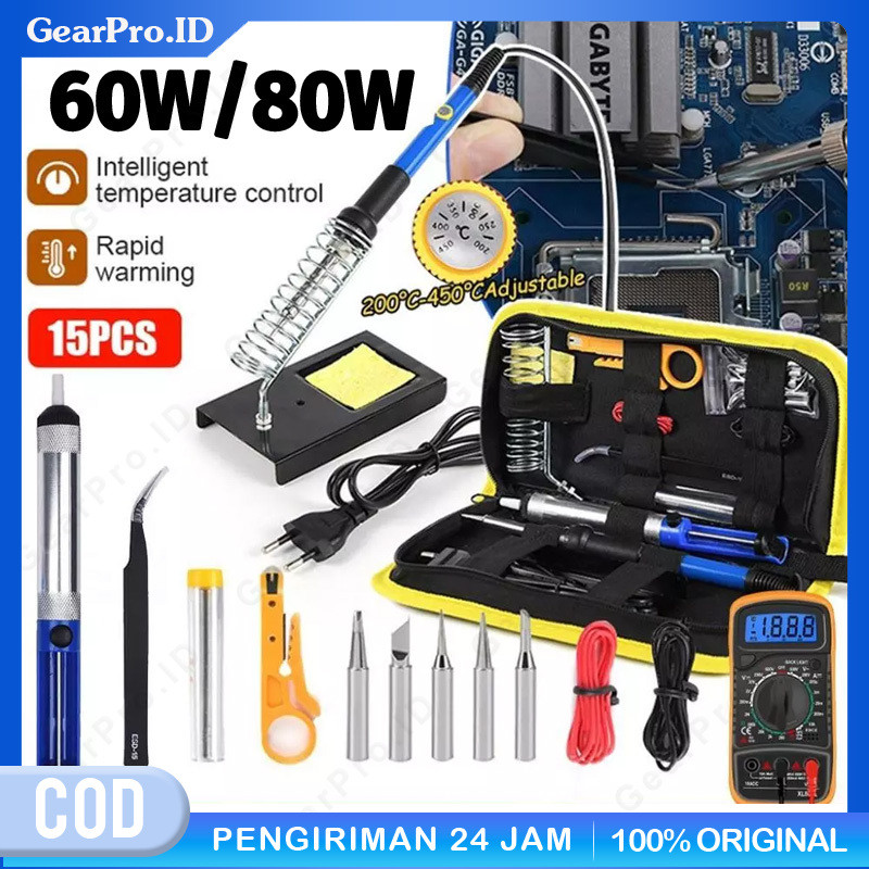 Jual [COD]Set Alat Solder Listrik Lengkap 60/80W dengan Multimeter & Penyedot Timah – Kit Solder ...