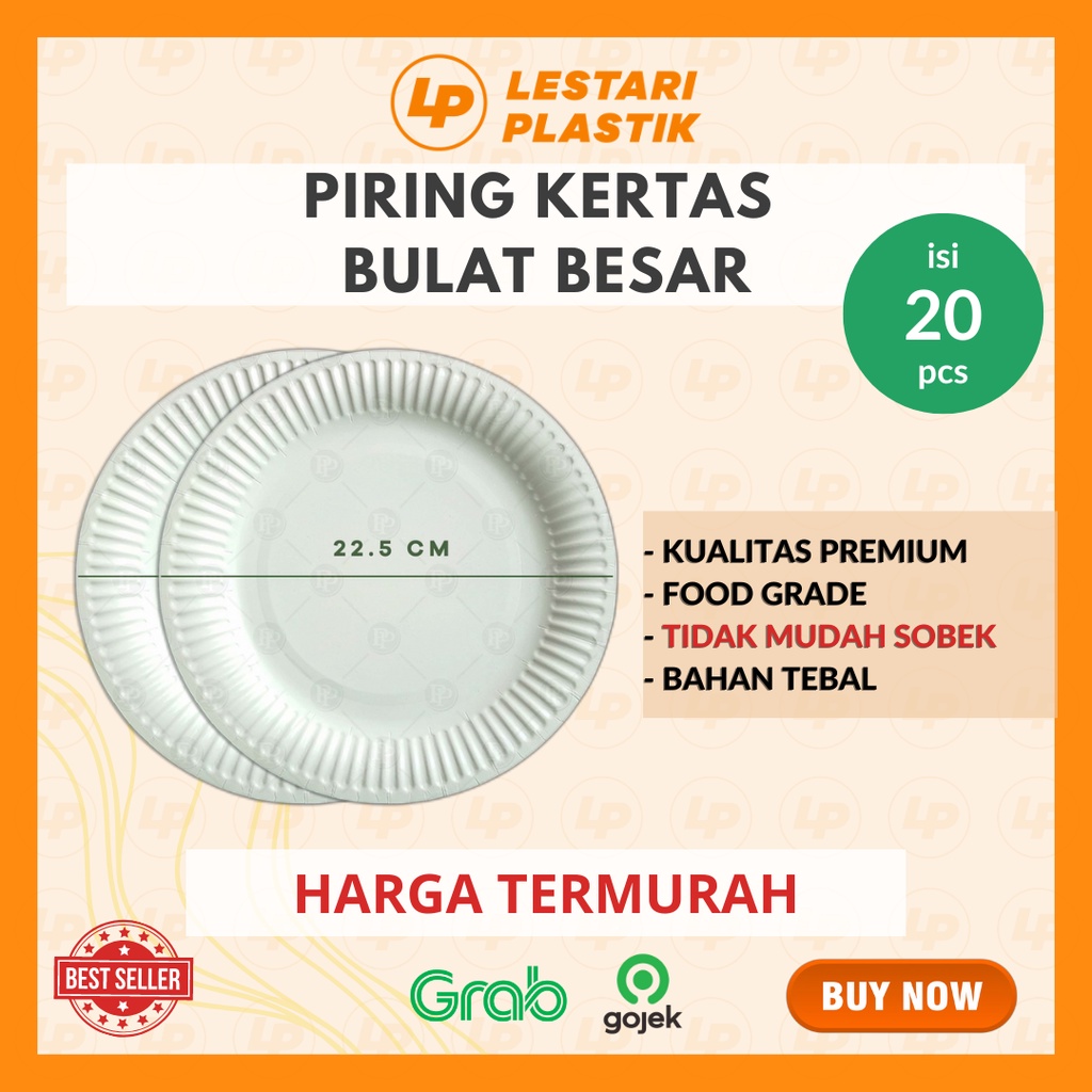 Jual [TERMURAH] PIRING KERTAS / PAPER PLATE PUTIH BESAR 22,5 cm (isi 20 pcs) Piring Kertas ...