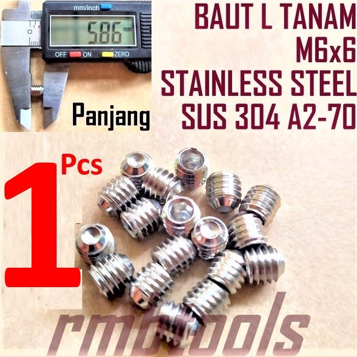 Jual M6x6 Baut L Set Tanam Stainless 304 Grade A2-70 Pitch 1.00 M6 ...