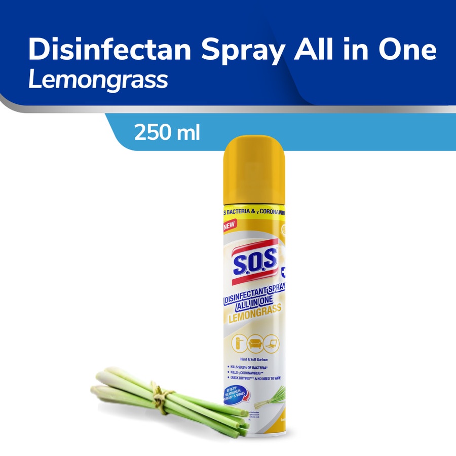 Jual SOS Disinfectant Spray All In One - LemonGrass 250ml | Shopee ...